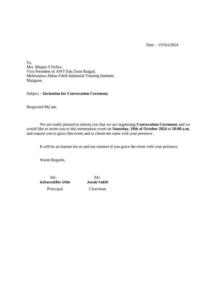 Invitation to Convocation Ceremony 2024 | PDF