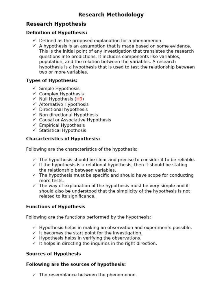 MD - Research Hypothesis Summary | PDF | Hypothesis | Methodology