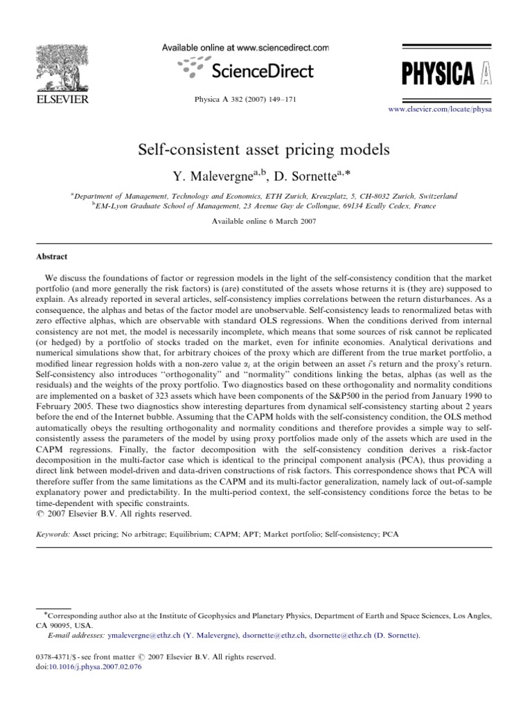 3.Self-Consistent Asset Pricing Models | PDF | Capital Asset Pricing Model | Beta (Finance)