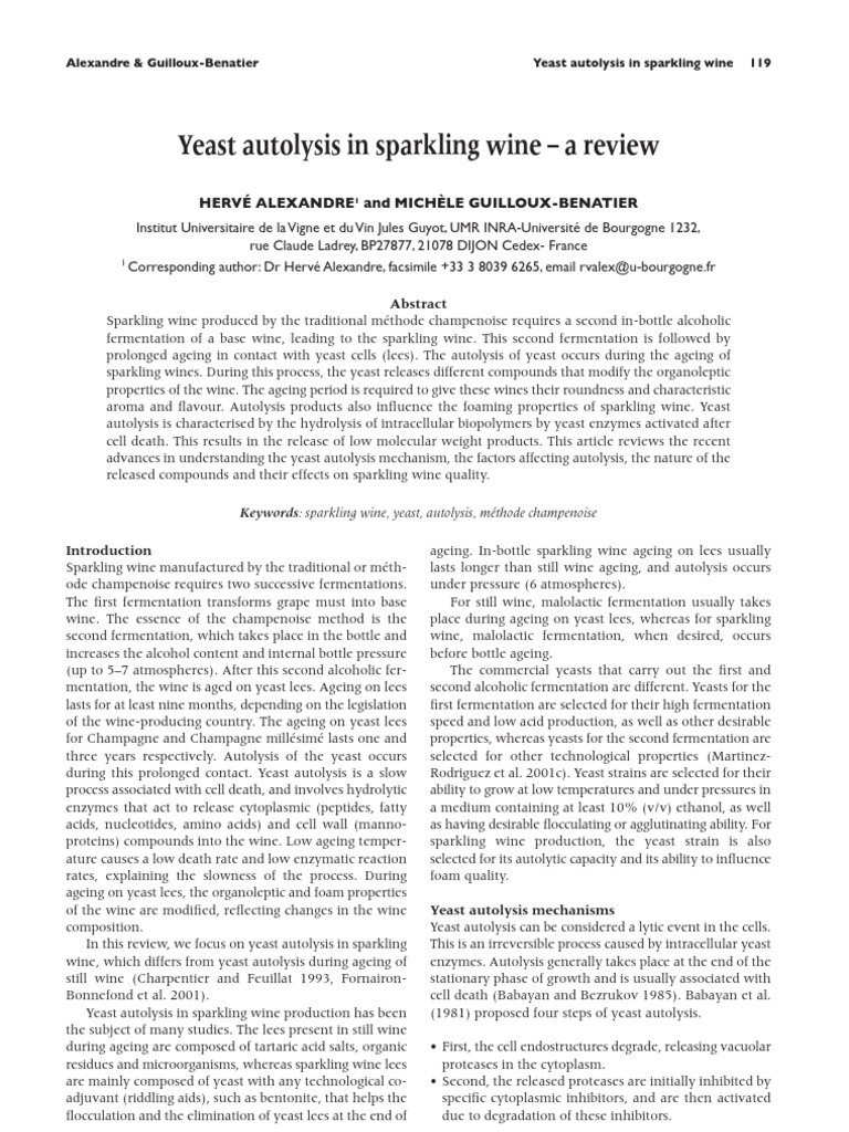 Yeast Autolysis in Sparkling Wine - A Review, SUB | PDF | Fermentation ...