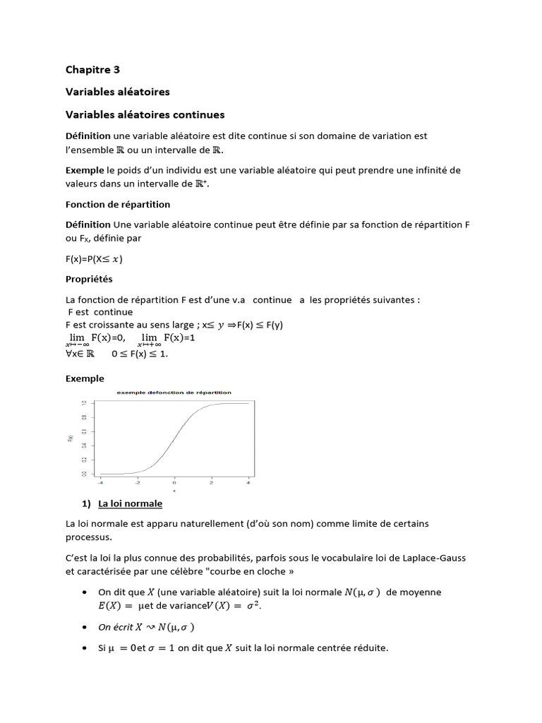 Variables Aléatoires Continues et Lois | PDF | Loi normale | Variable ...