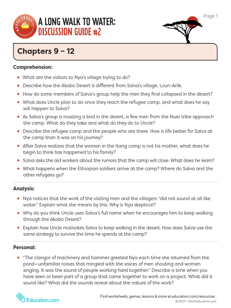 Novel-Study-A-Long-Walk-To-Water-Discussion-Guide-Chapters 9-14 | PDF
