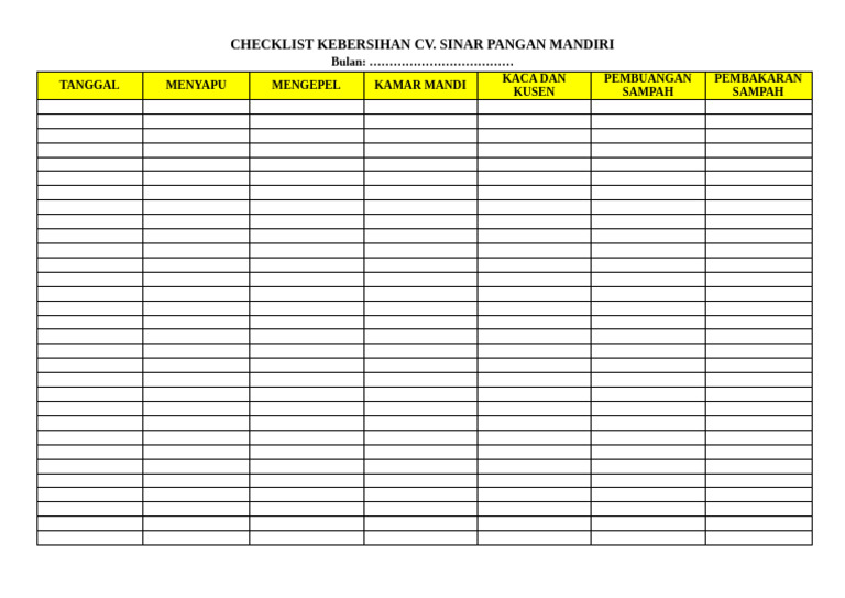 Checklist Kebersihan SPM | PDF