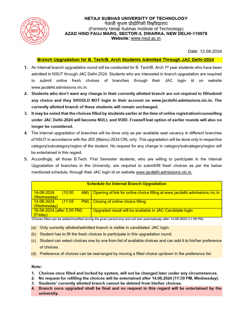 Branch Upgradation Instructions For Filling of Preferences | PDF | Engineering | Computer Science