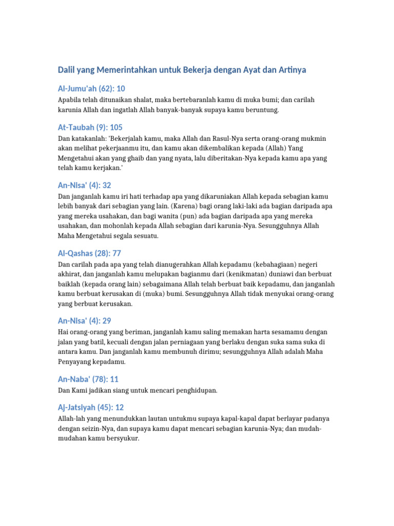 Dalil Dengan Ayat Dan Artinya | PDF | Agama & Spiritualitas