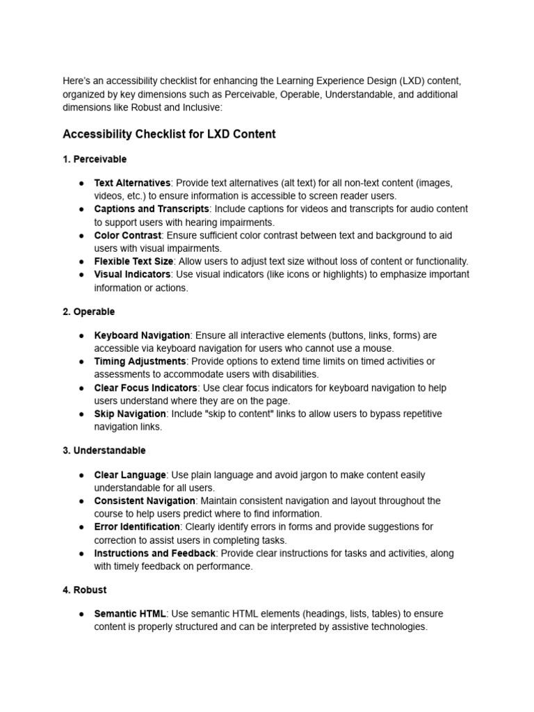 Accessibility Checklist For LXD Content | PDF | Accessibility | Computer Keyboard