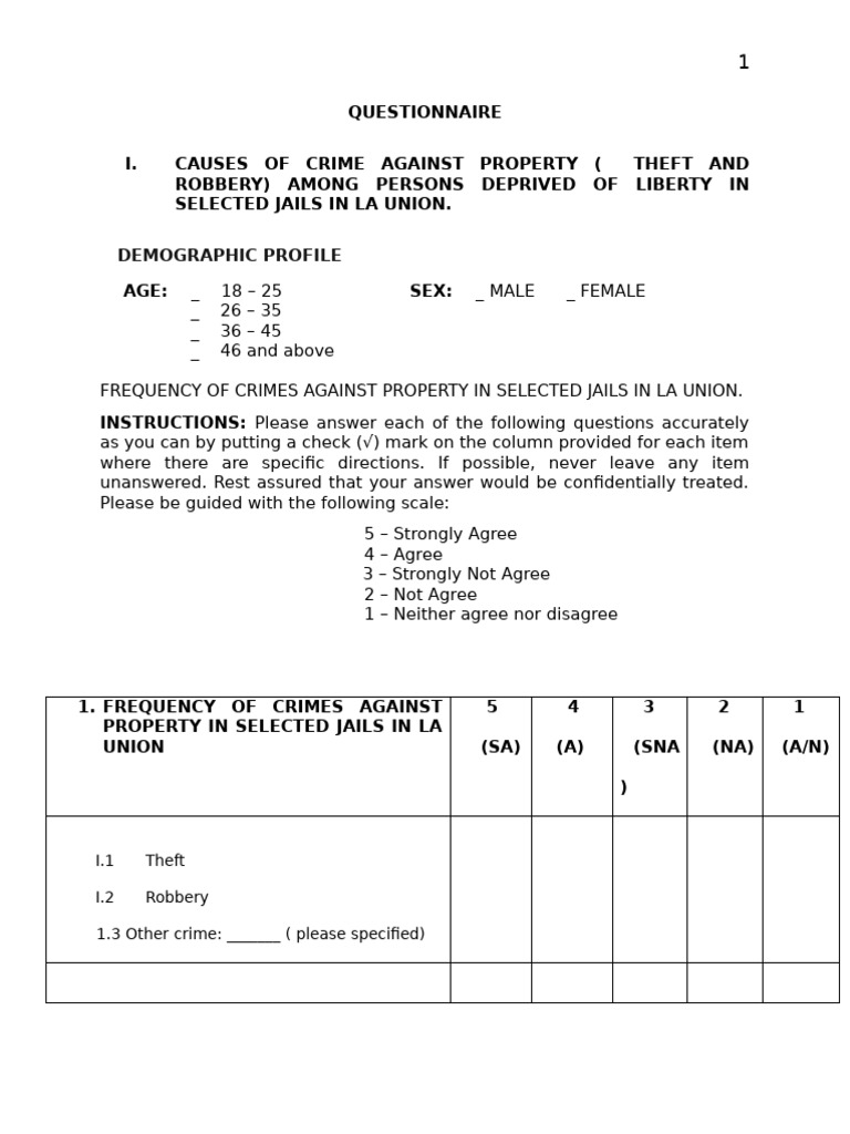 Questionnaire (1) | PDF | Theft | Robbery