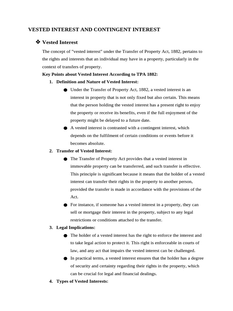 Vested Interest and Contingent Interest | PDF | Property | Supreme ...