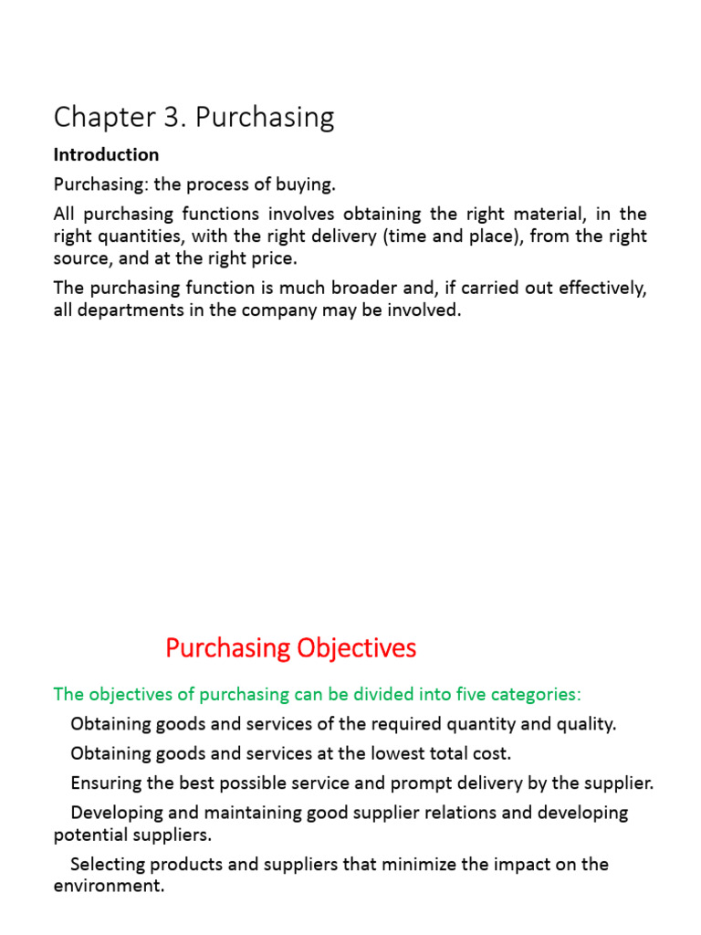 Purchasing Objectives and Functions | PDF | Supply Chain | Prices