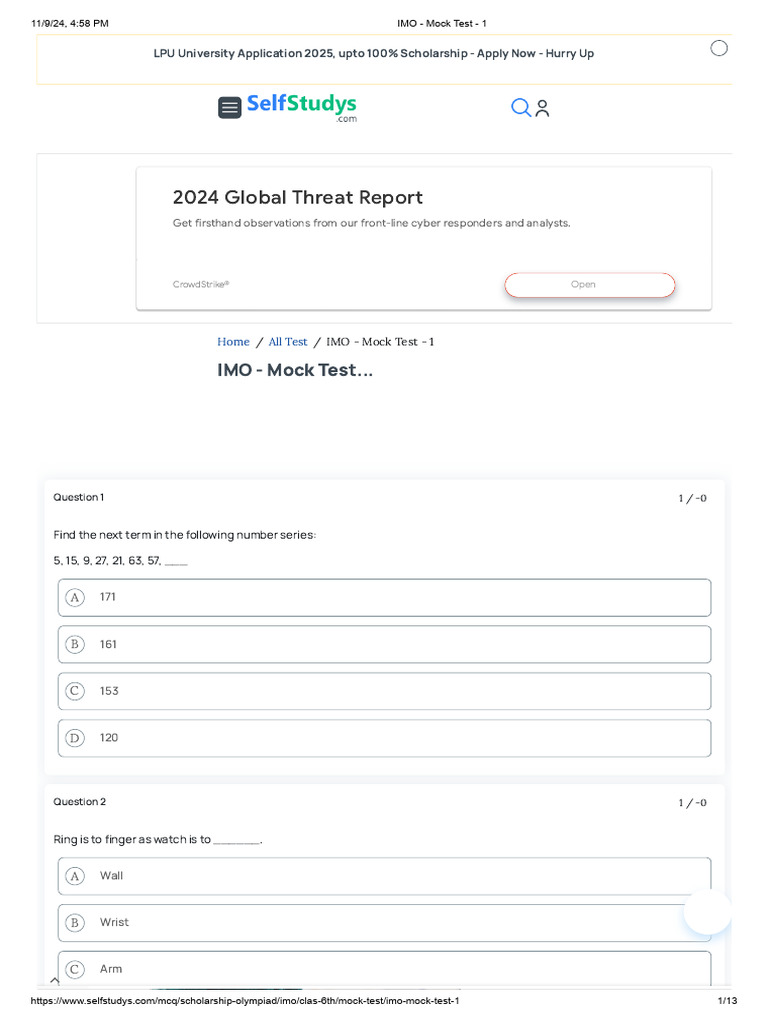 IMO - Mock Test - 1 | PDF