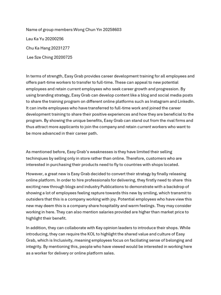 Name of Group Memberswong Chun Yin 20258603 Lau Ka Yu 202002 | PDF | Working Time | Brand