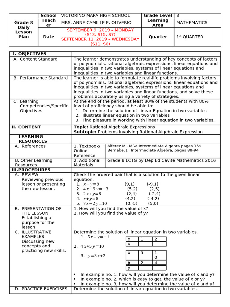 Linear Equation in Two Variables | PDF | Equations | Elementary Mathematics