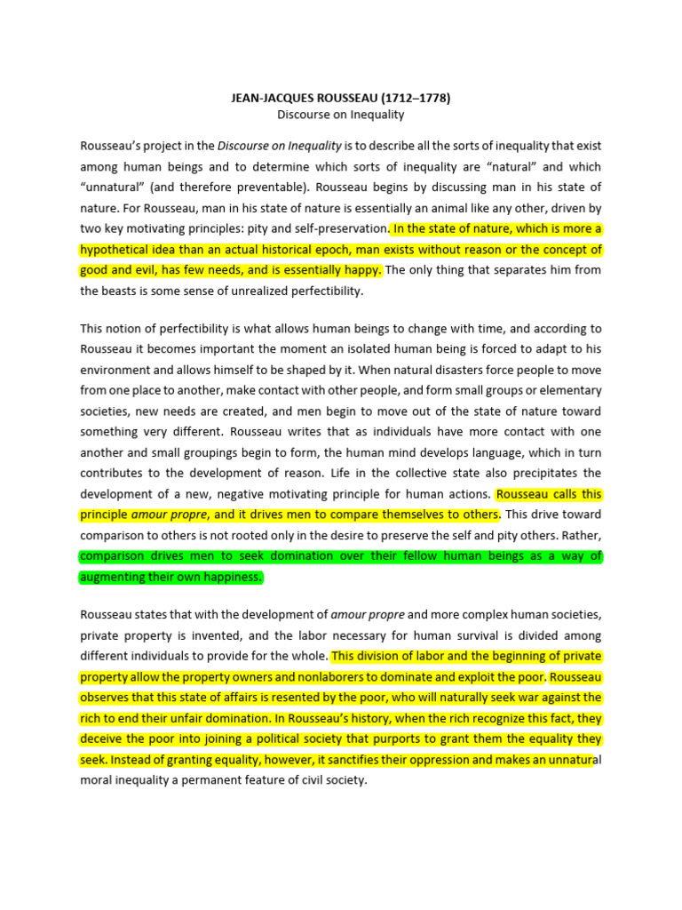 Rousseau's Discourse on Inequality Explained | PDF | Jean Jacques ...