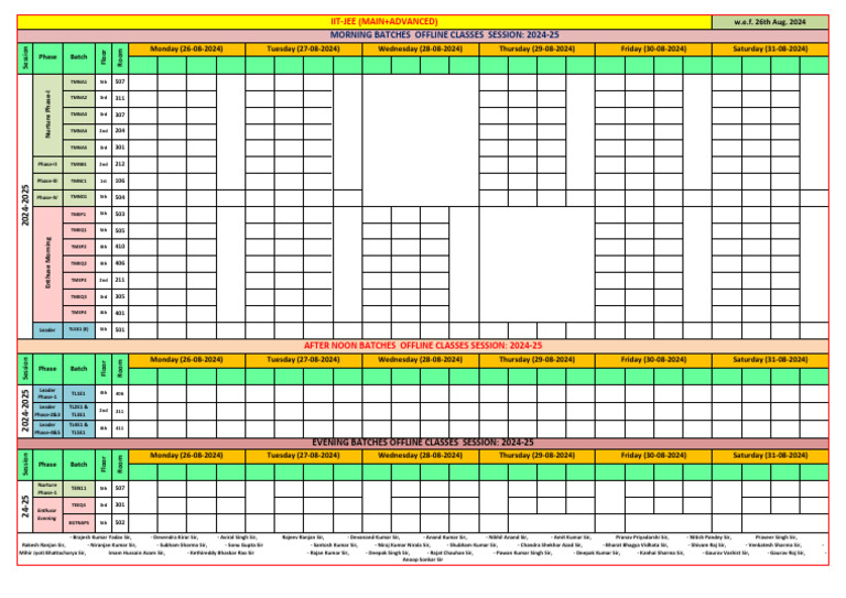 IIT-JEE Time Table 26-08 To 31-08-2024 | PDF