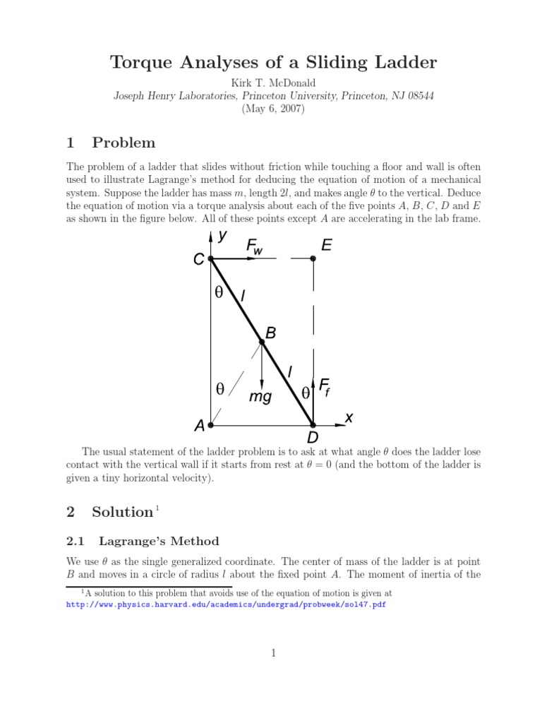 Ladder Princton Analysis | PDF | Rotation Around A Fixed Axis | Torque