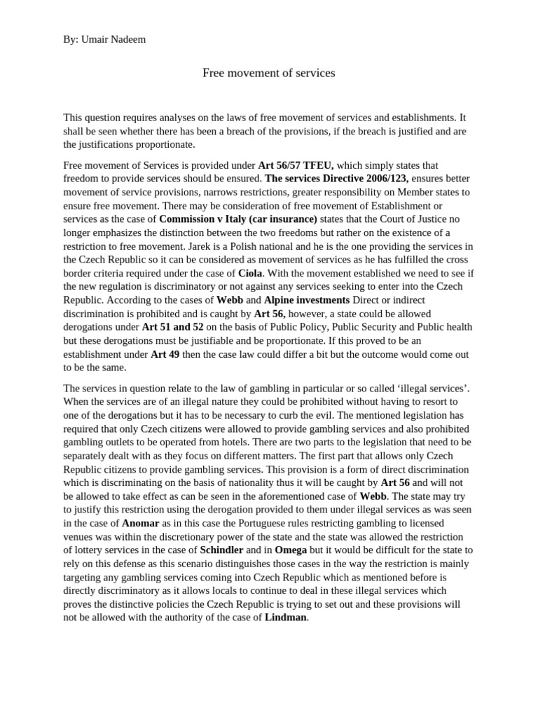 Free Movement of Services in EU Law | PDF | Government | Public Law