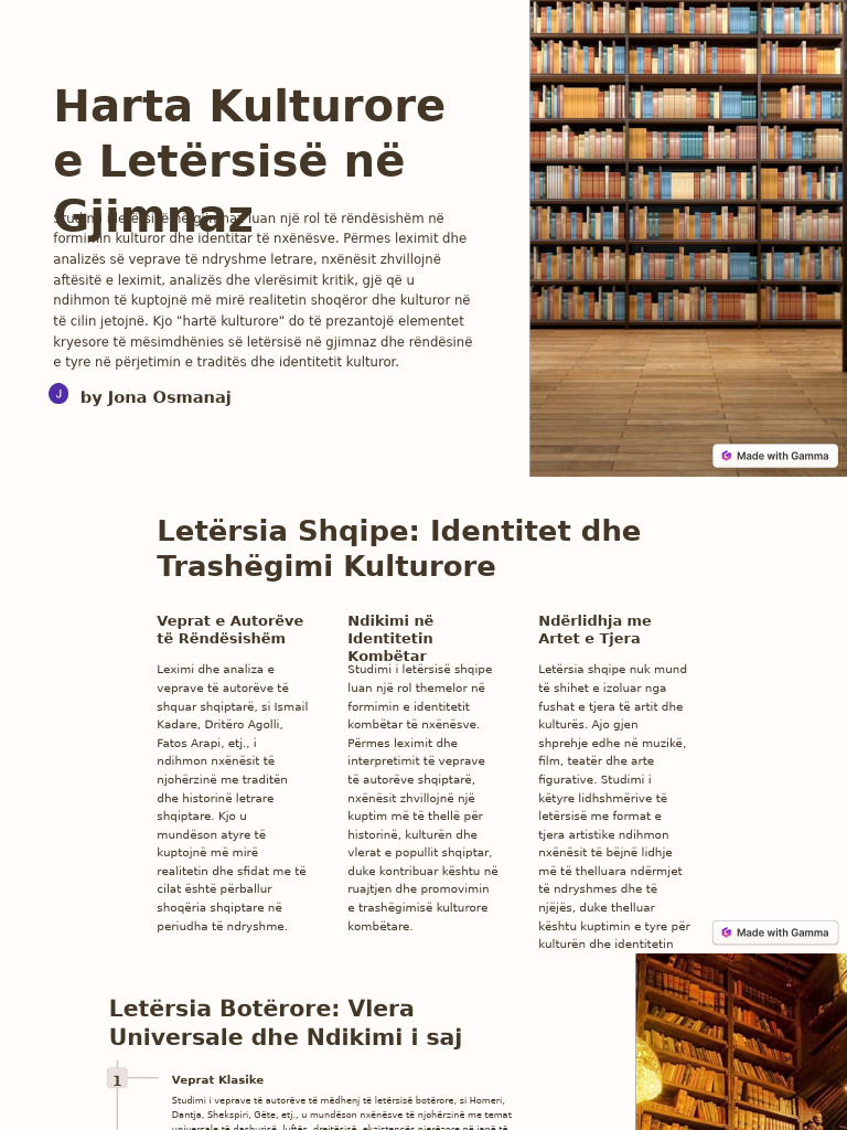 Harta Kulturore e Letersise Ne Gjimnaz 2 | PDF