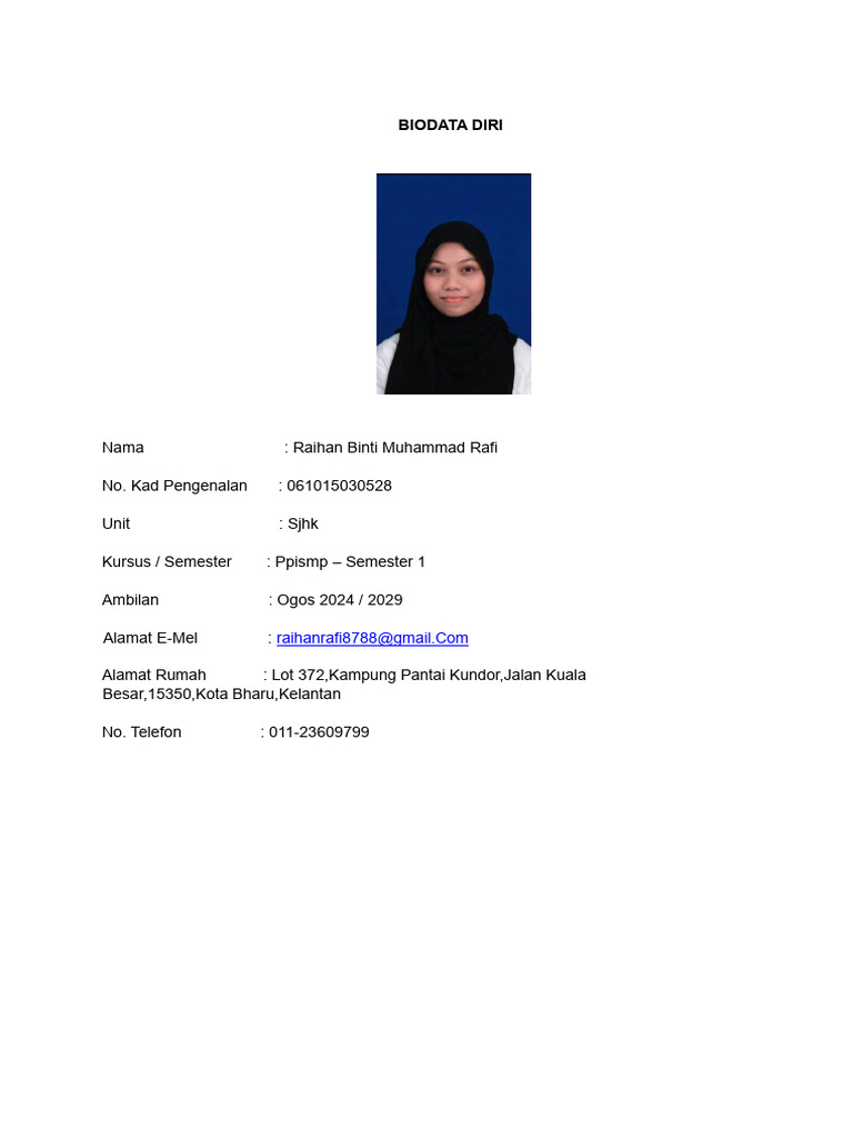 Biodata SJHK Baru | PDF