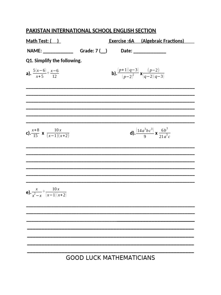 G7 Math Test Exercise 6A | PDF | Teaching Methods & Materials
