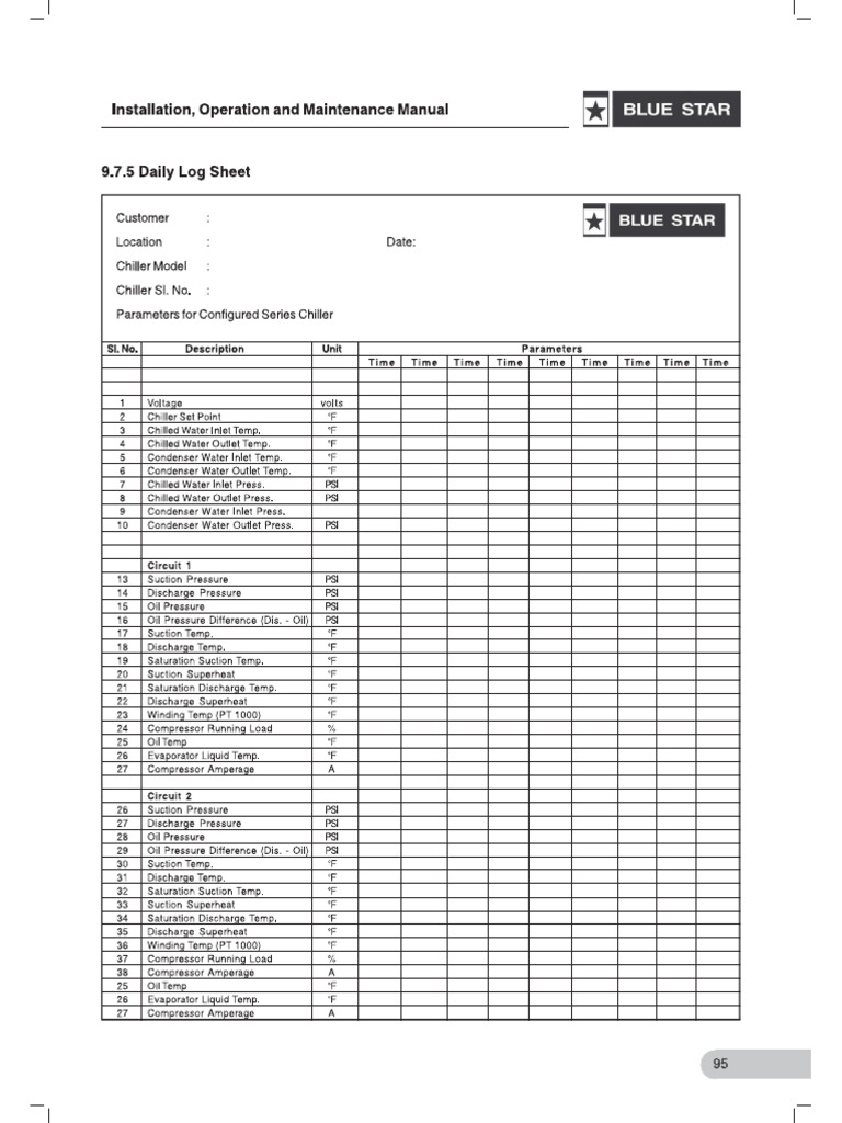 Screw Chiller Log Sheet | PDF