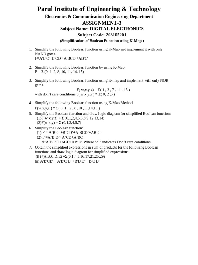 Digital Electronics K-Map Assignment | PDF