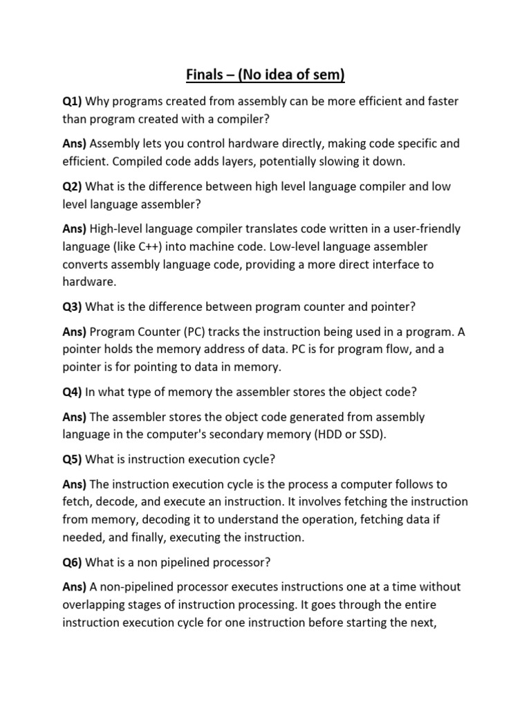 Answers of Assembly Question | PDF | Assembly Language | Central Processing Unit