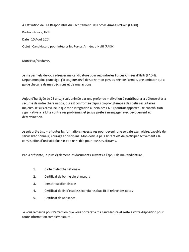 Candidature de Lovely Joseph aux FADH | PDF