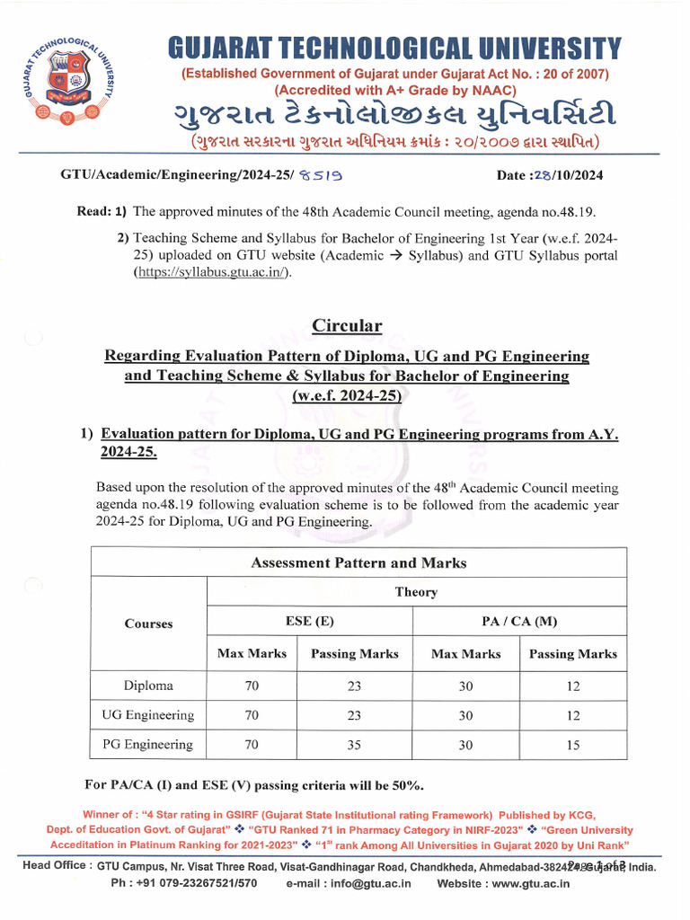 Evaluation Pattern Circular (2024-25) 406425 | PDF