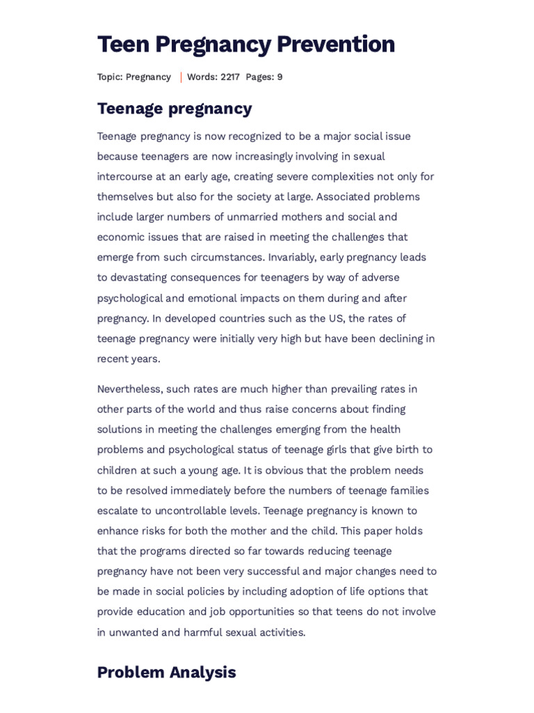 Teen Pregnancy Prevention - Free Essay Example | PDF | Teenage ...