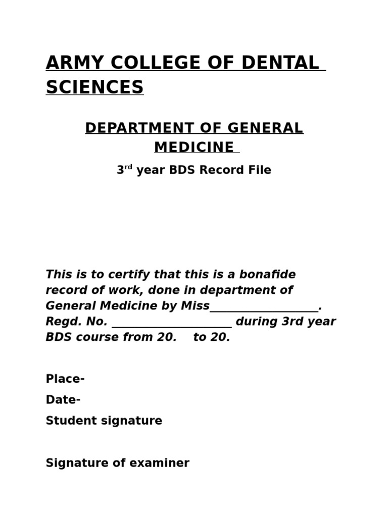 3rd Year BDS General Medicine Record | PDF