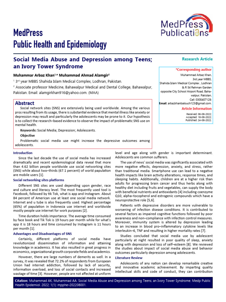 Depression Article Med Press | PDF | Substance Abuse | Adolescence