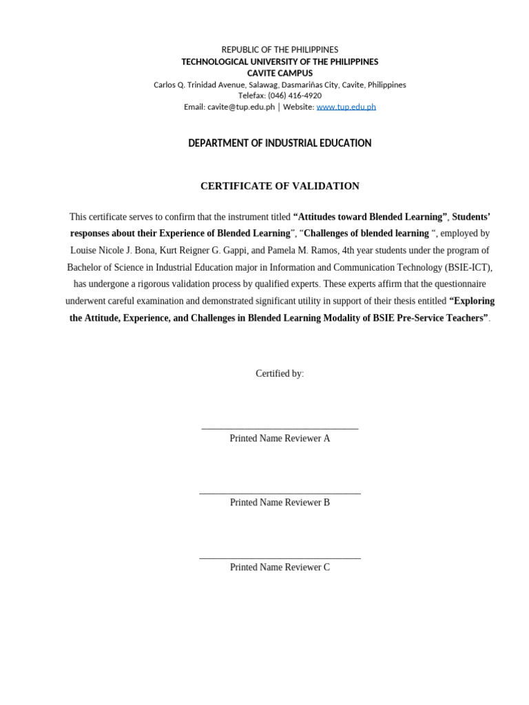 Certificate of Validation for Research Instrument | PDF | Psychology ...
