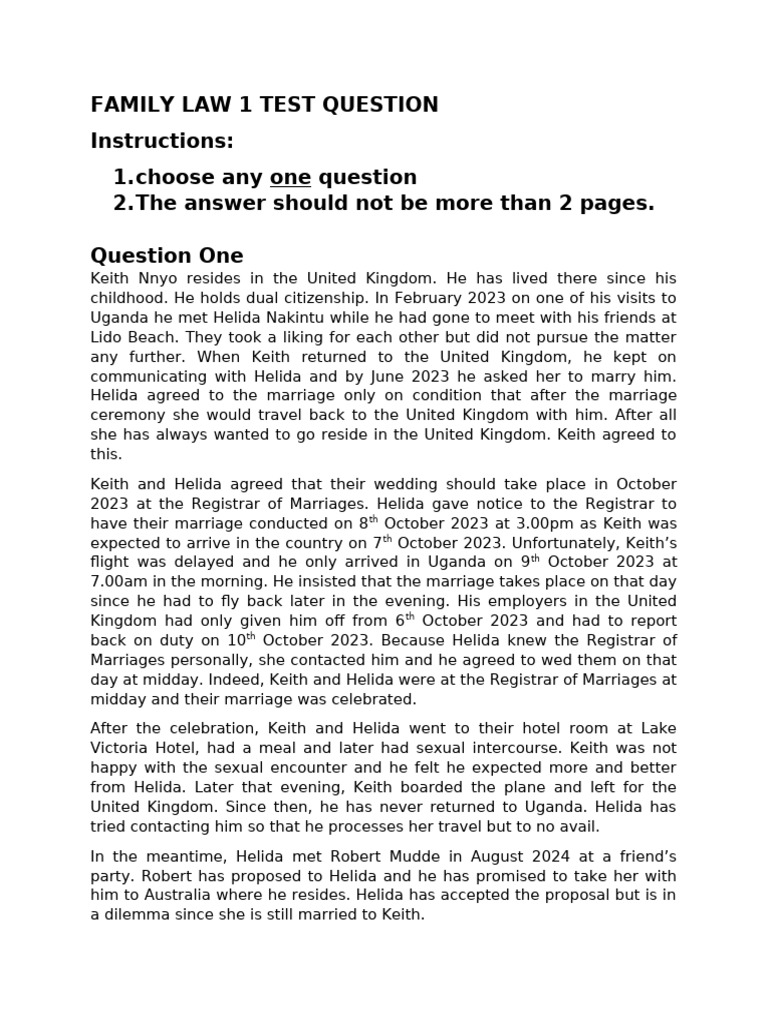 Family Law Marriage Dilemma Analysis | PDF | Law