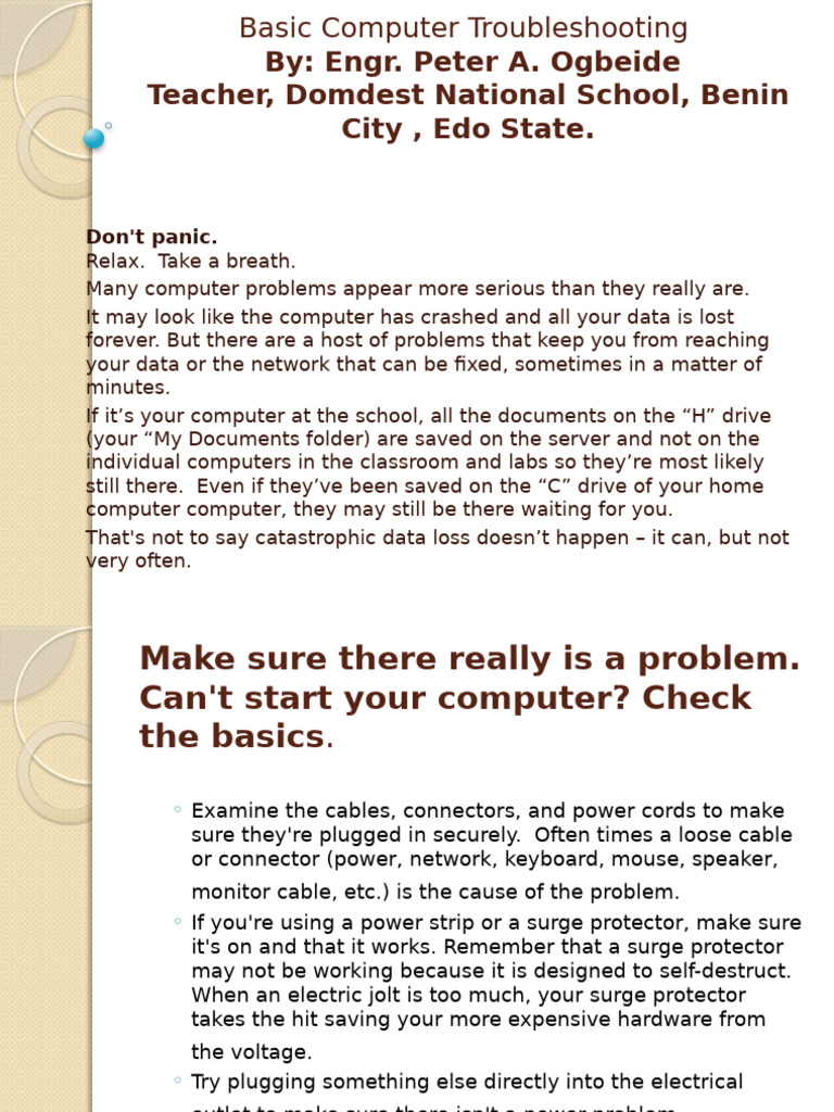 Basic Computer Troubleshooting - by Engr Peter A Ogbeide | PDF | Computer Keyboard | Computer ...