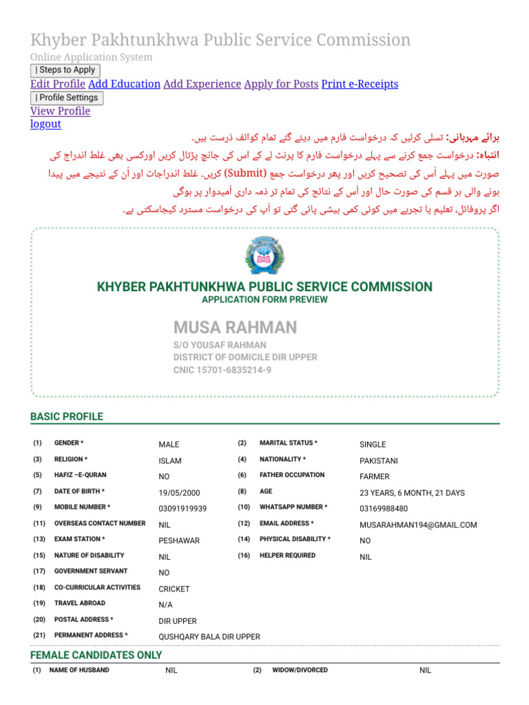 Review Application Form - KP PSC Online Application System | PDF ...