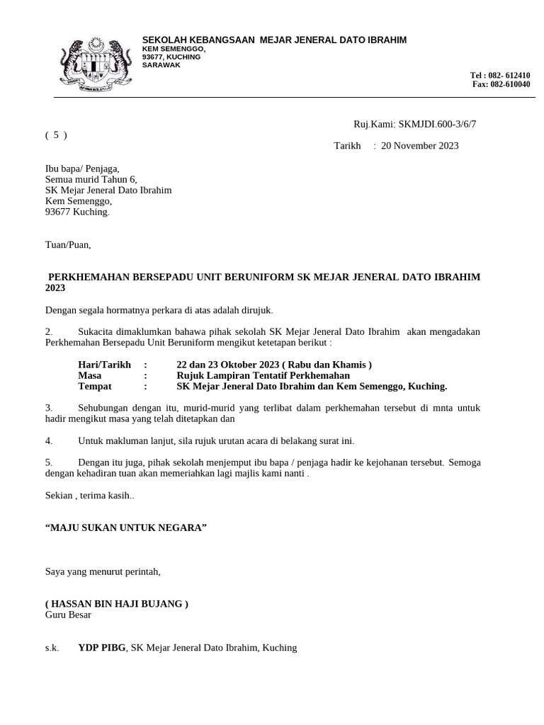 Surat peRKHEMAHAN IBU BAPA | PDF