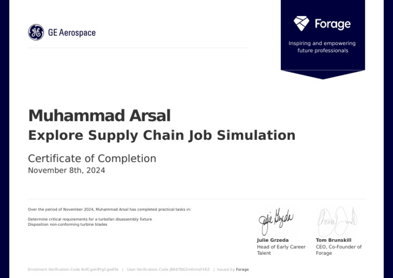 Muhammad Arsal: Explore Supply Chain Job Simulation | PDF