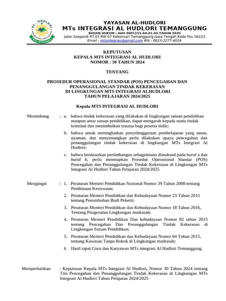 SOP TPPK MTs Integrasi Al Hudlori | PDF