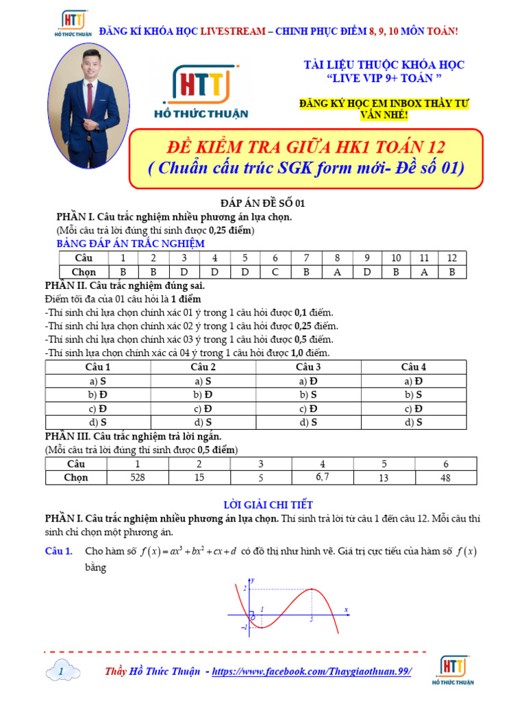 (Chuẩn cấu trúc SGK form mới-Đề số 01) : Đề Kiểm Tra Giữa Hk1 Toán 12 | PDF