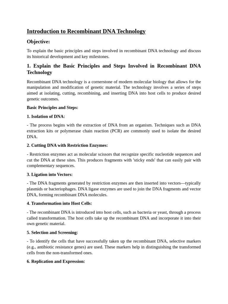 Introduction To Recombinant DNA Technology | PDF | Molecular Cloning ...