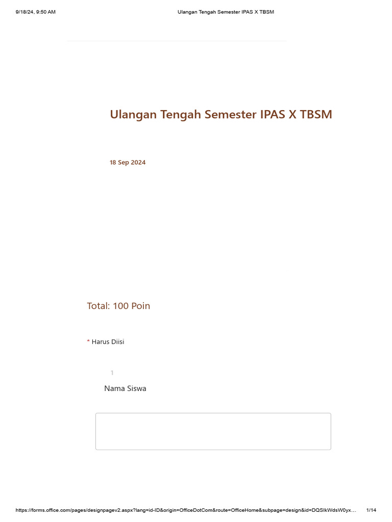 Ulangan Tengah Semester IPAS X TBSM | PDF