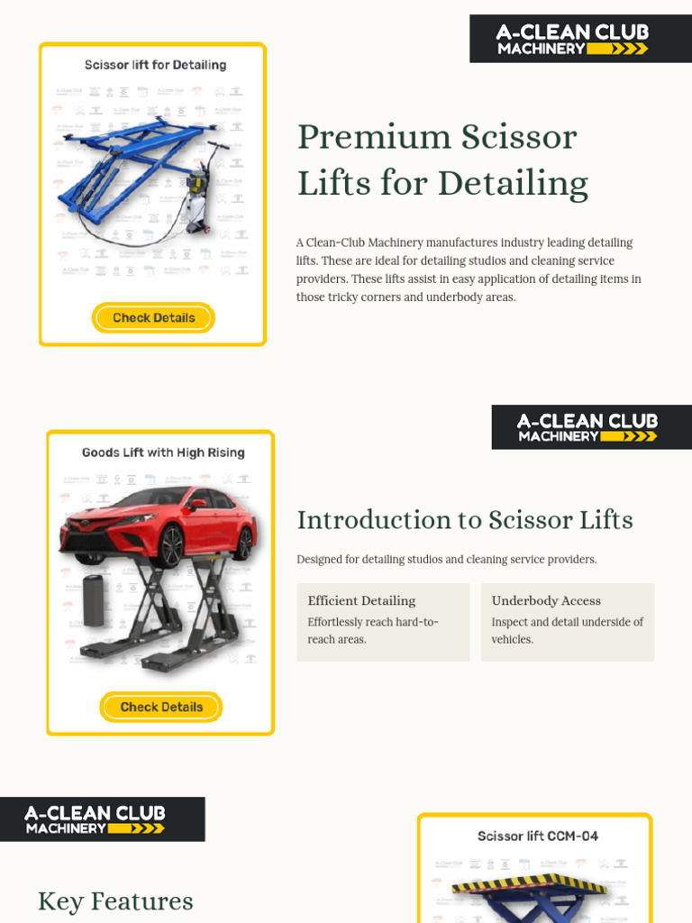 Premium Scissor Lifts For Detailing - A-Clean Club Machinery | PDF