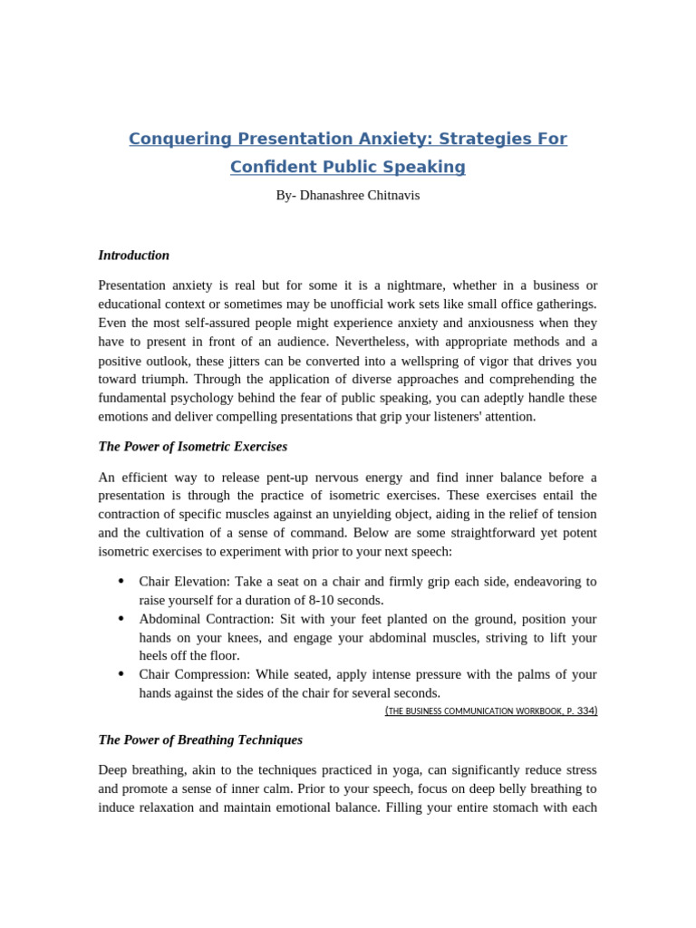 Overcoming Presentation Anxiety Tips | PDF | Anxiety | Relaxation ...