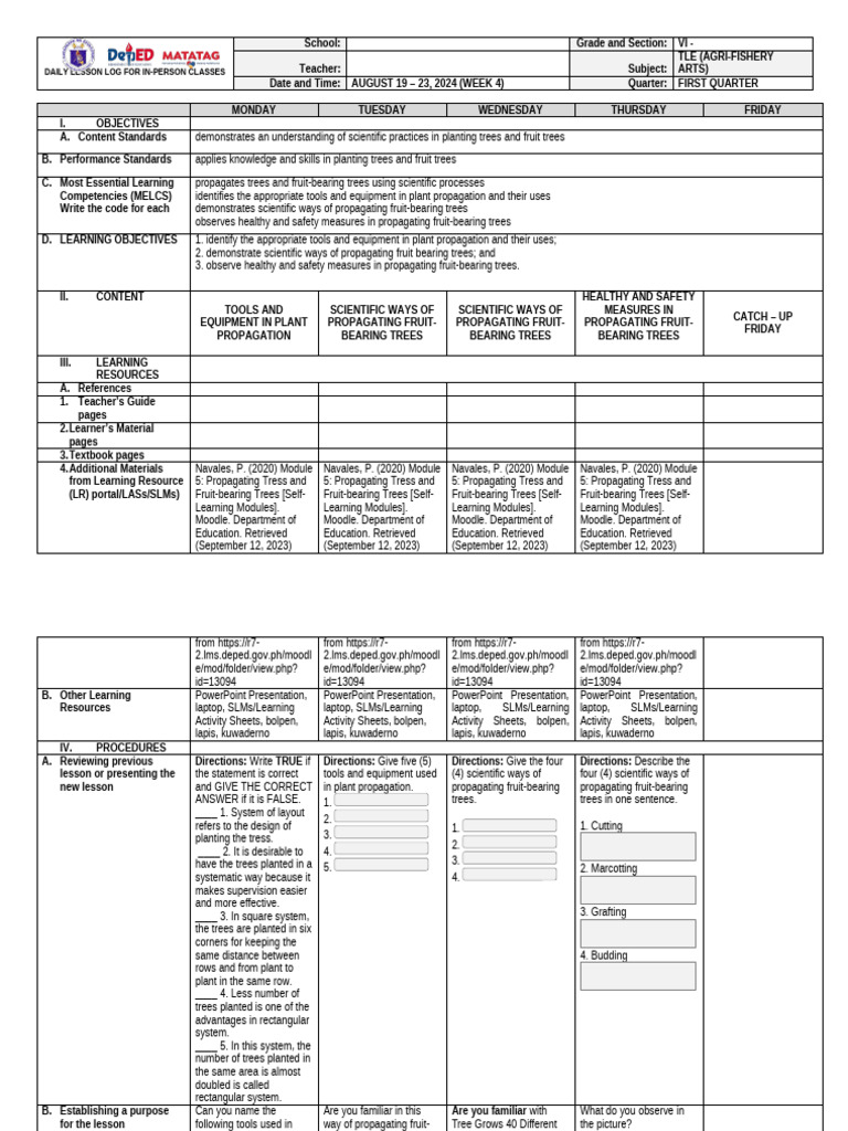 G6 Q1W4 DLL TLE - AGRI-FISHERY (MELCs) | PDF | Grafting | Horticulture