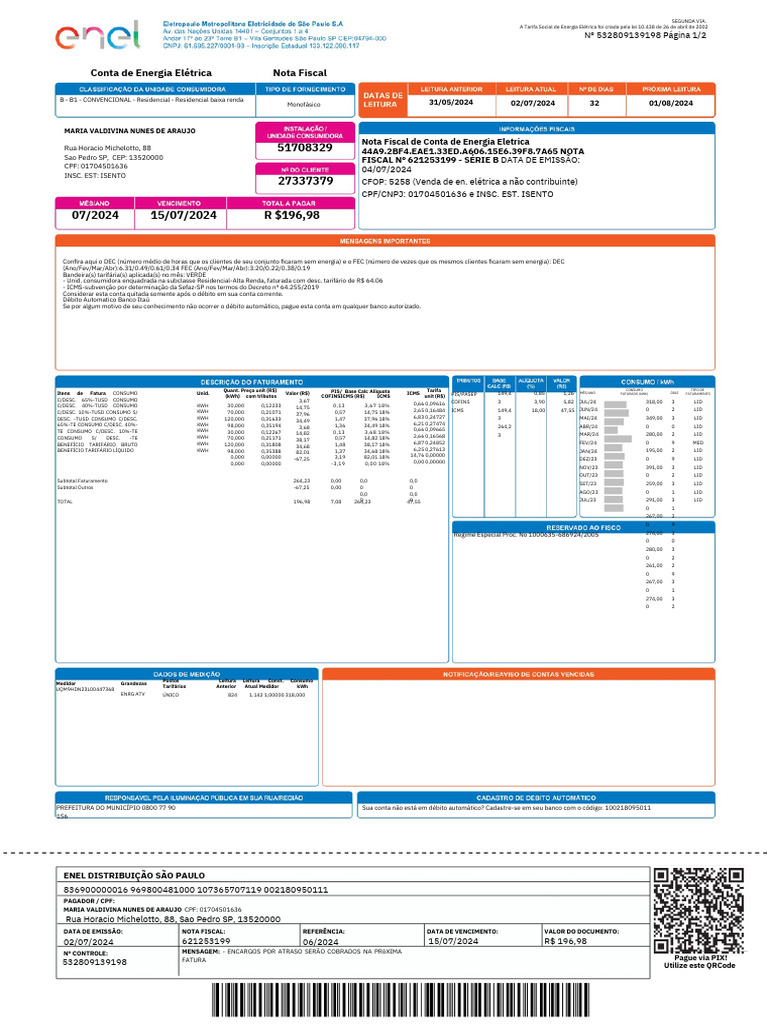 Fatura Enel - Maria PDF | PDF | Bancos