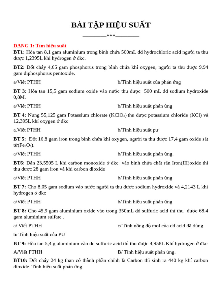 BT Hiệu Suất - KHTN 8 | PDF