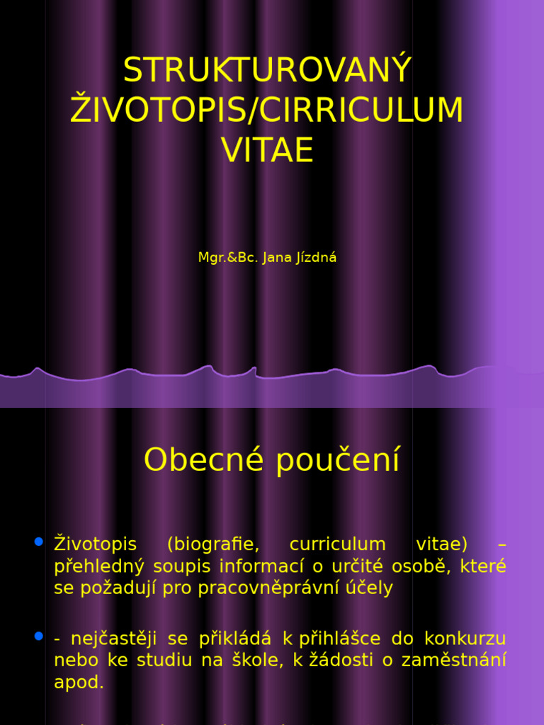 Jak Napsat Strukturovanã Å Ivotopis | PDF