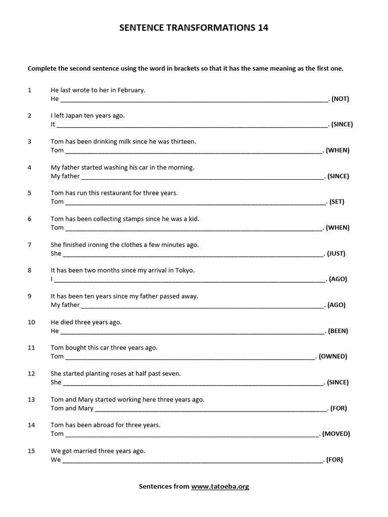 Sentence Transformations 14 (Present Perfect, Past Simple) | PDF