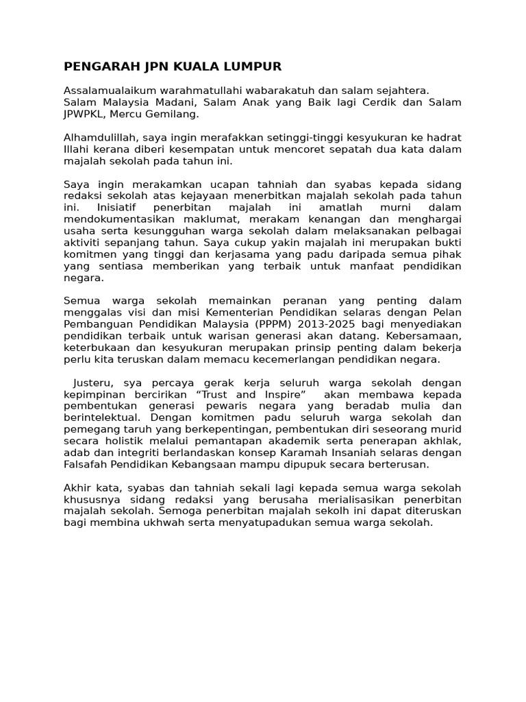 3.0 Kata Alu-Aluan Pengarah JPWPKL | PDF