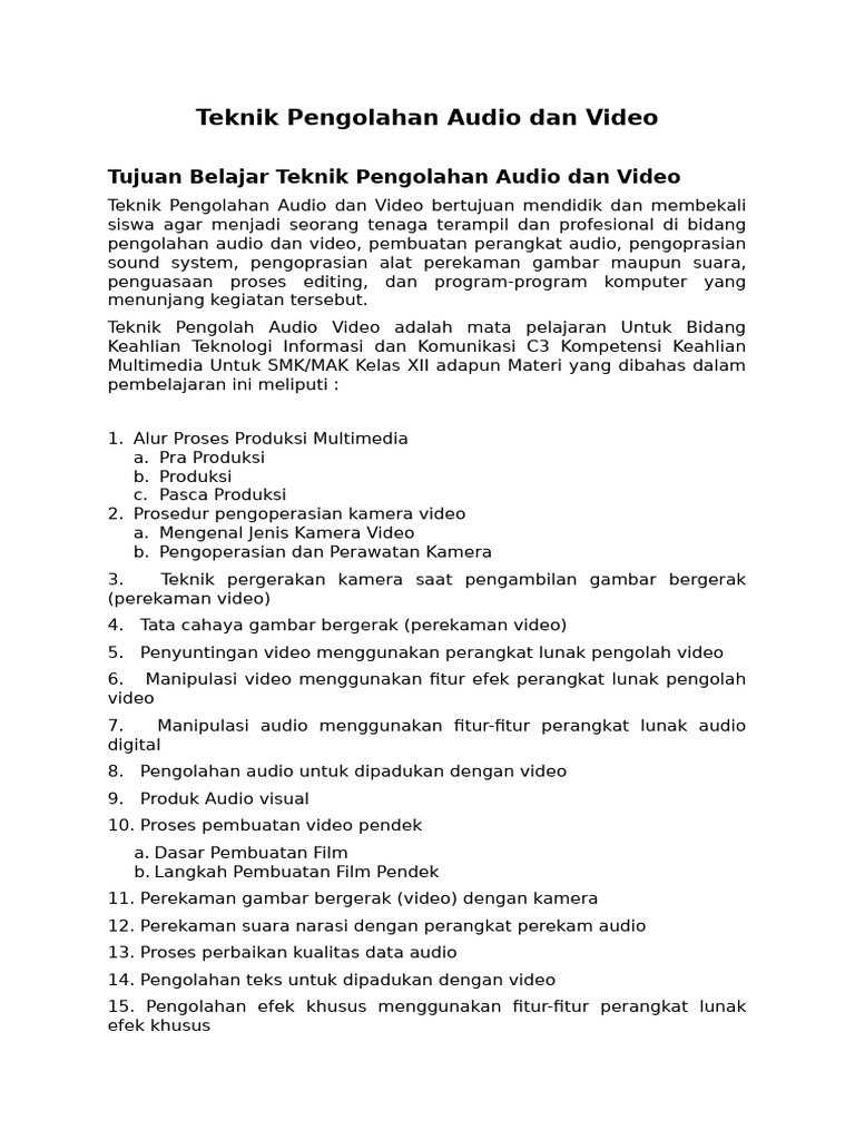 Teknik Pengolahan Audio Dan Video Pdf